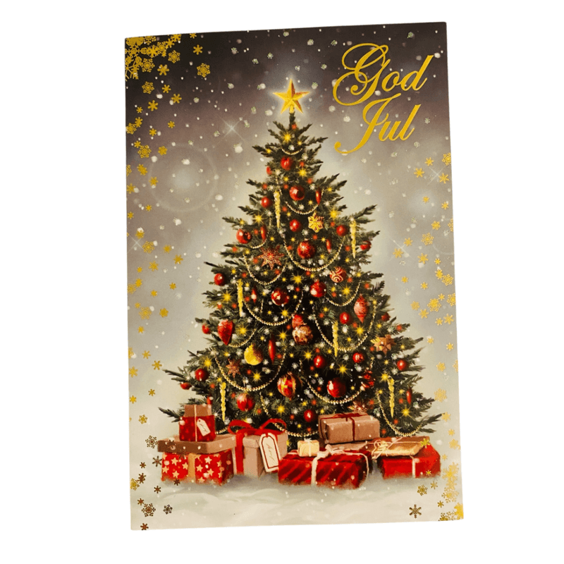 Julekort dobbelt m/konvolutt stort m/glitter-effekt juletre - tingogtang.shop